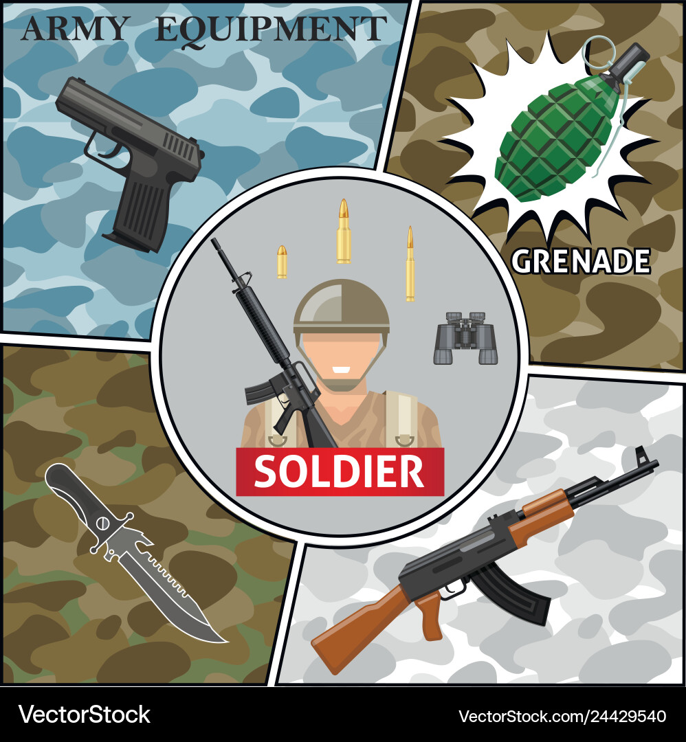 Flat army colorful composition Royalty Free Vector Image