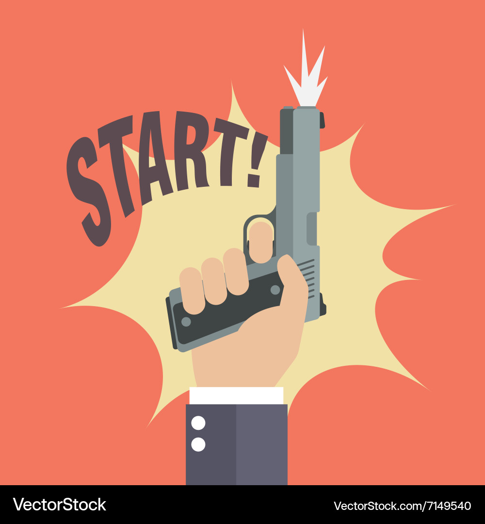 Hand firing a gun with start word Royalty Free Vector Image