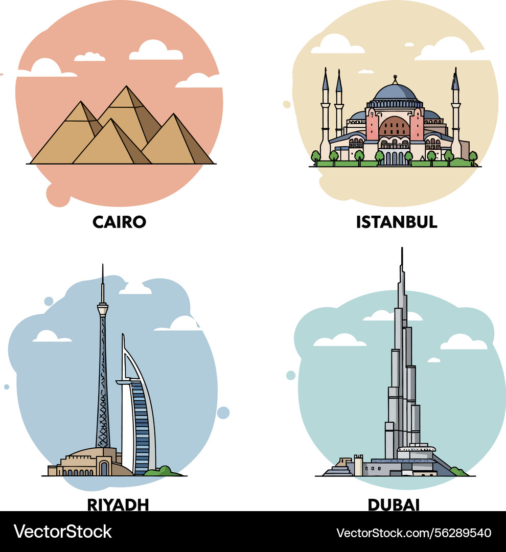 Iconic middle eastern landmarks flat design Vector Image