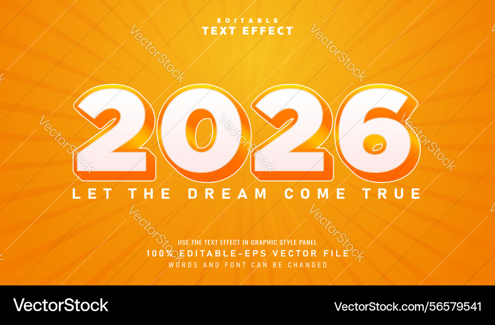 3d 2026 text effect - editable Royalty Free Vector Image