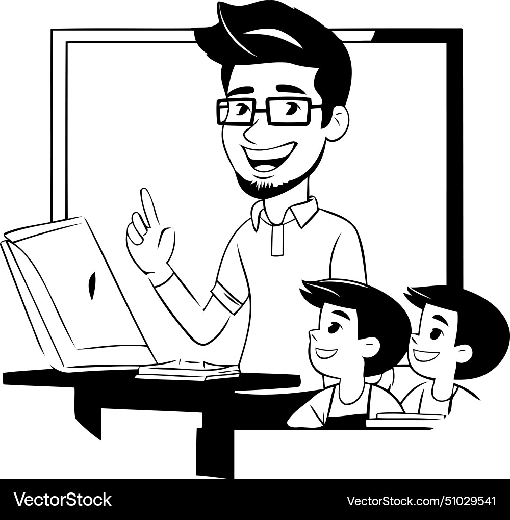 Teacher and students in classroom cartoon style Vector Image