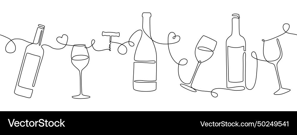 Wine drink continuous line art sketch alcohol Vector Image