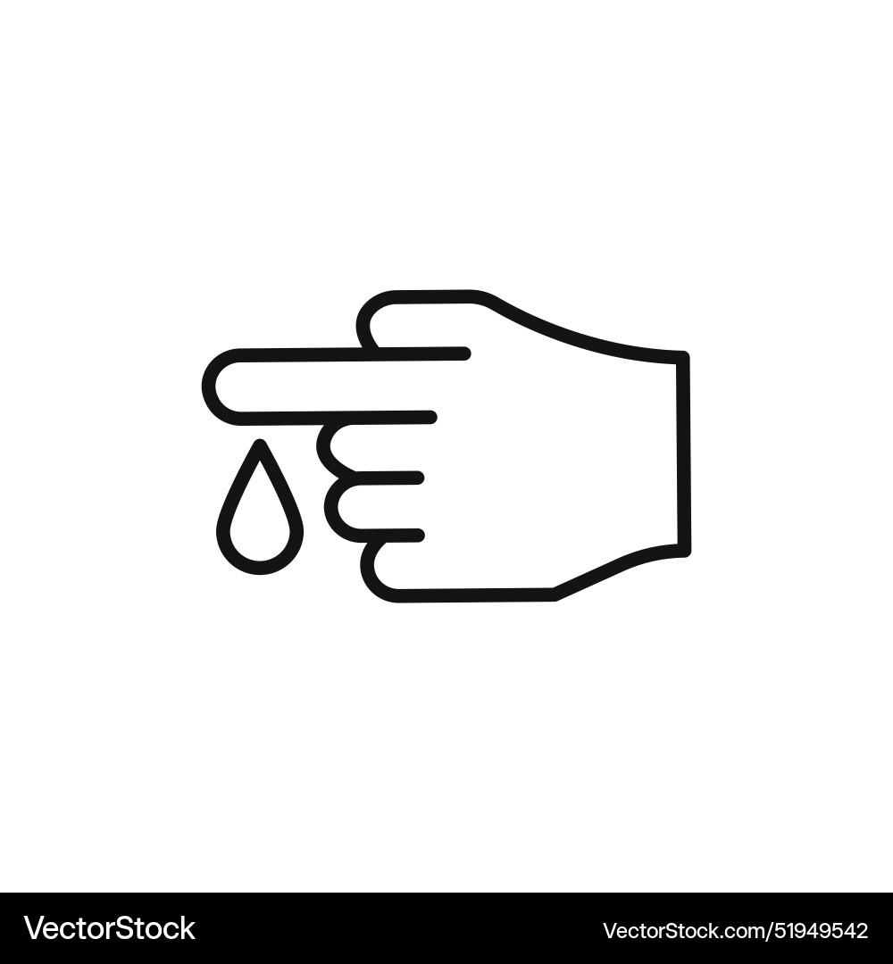 Hand with blood drop logo sign outline Royalty Free Vector