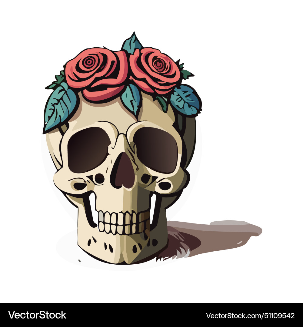 Human skull with rose flower on white background Vector Image