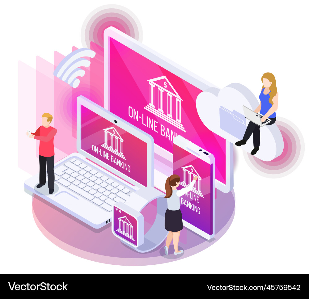Online banking technology composition Royalty Free Vector