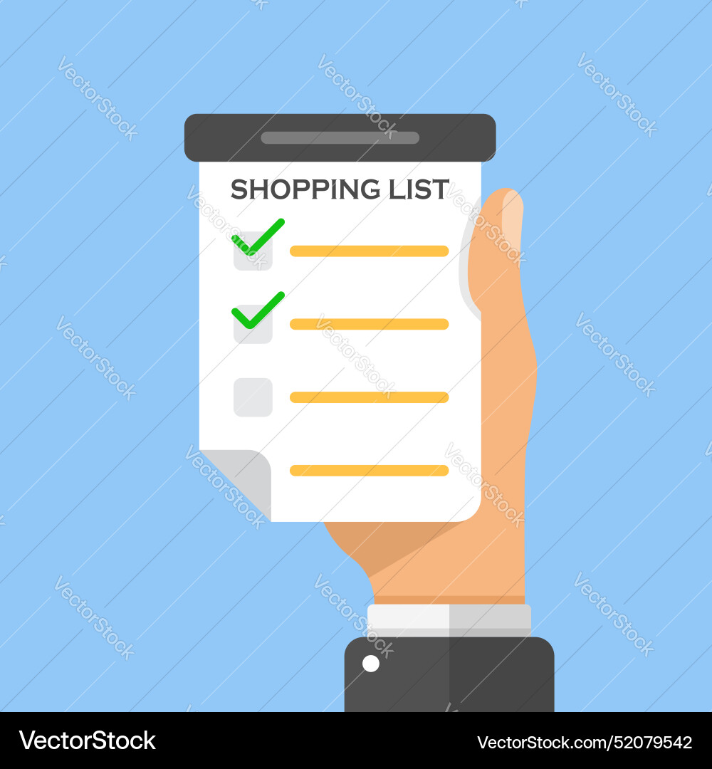Shopping list in hand icon flat style memo Vector Image