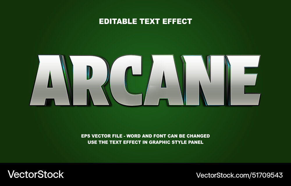 Editable text effect arcane 3d template Royalty Free Vector