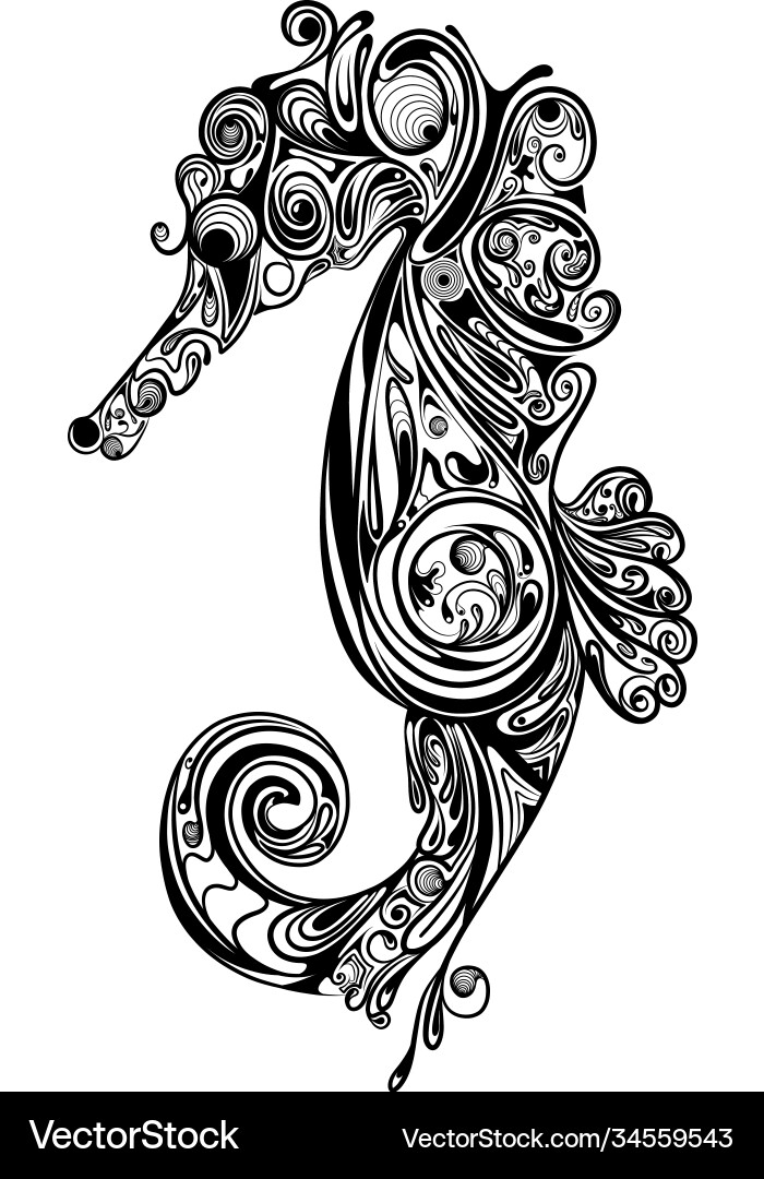Floral Seahorse Zentangle Art Royalty Free Vector Image