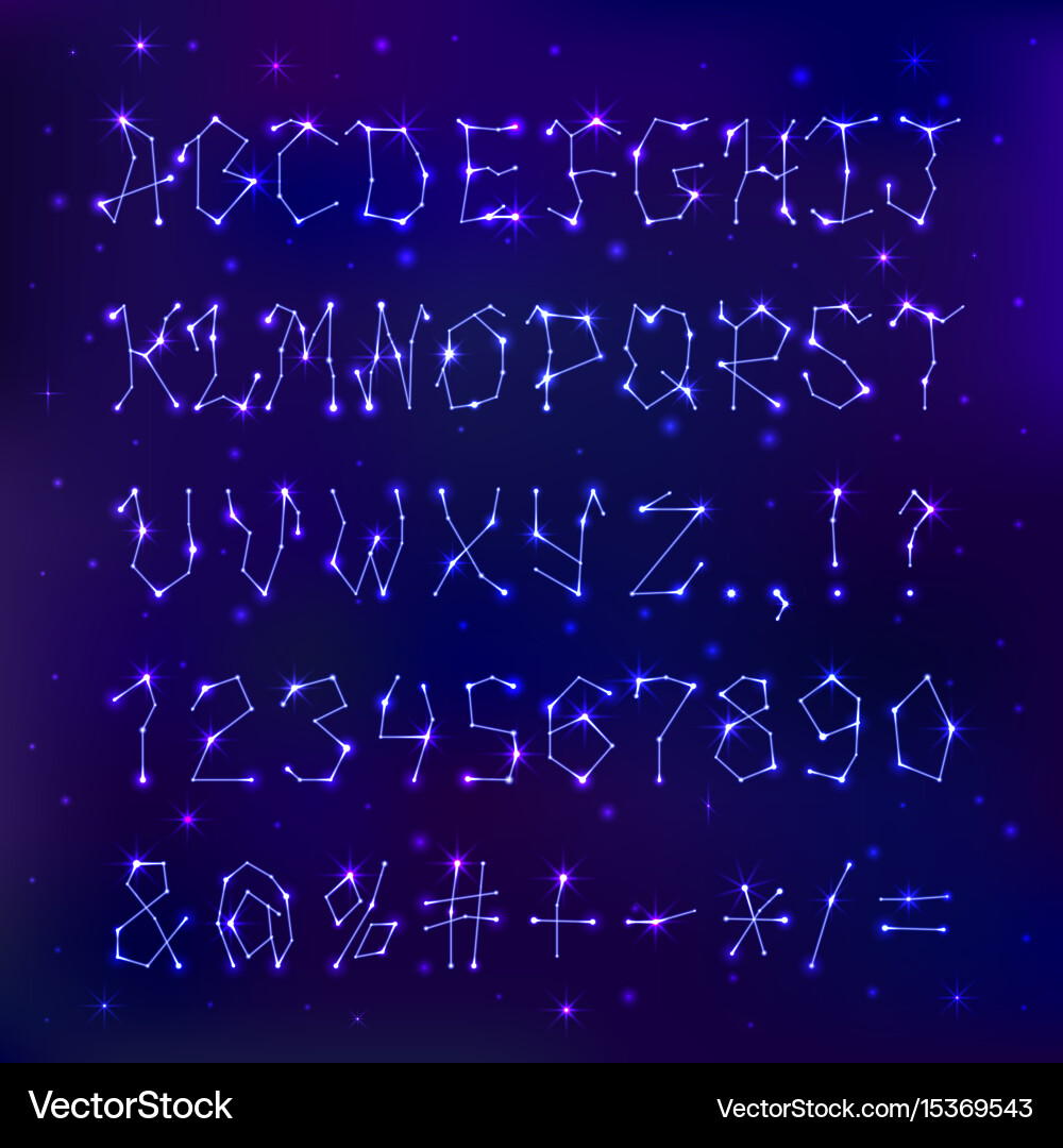Font space constellation alphabet typeface script Vector Image