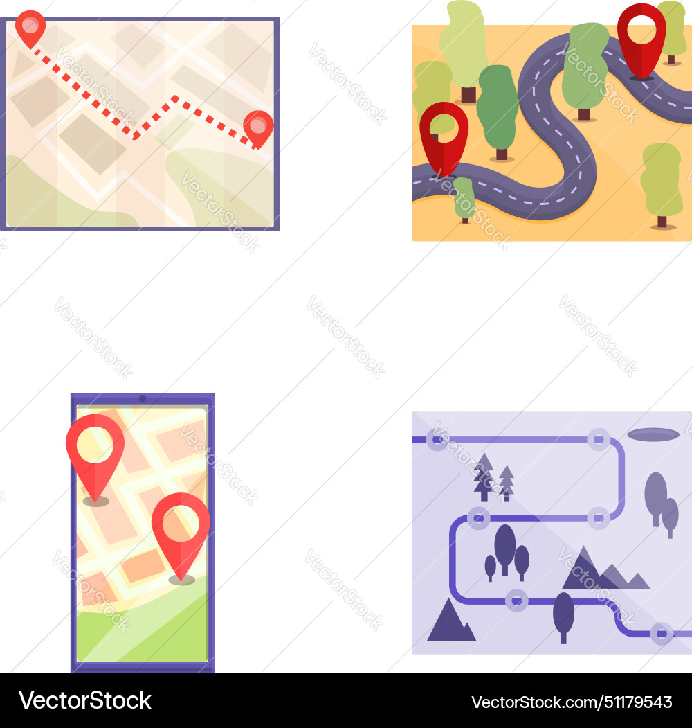 Gps navigation icons set cartoon various Vector Image