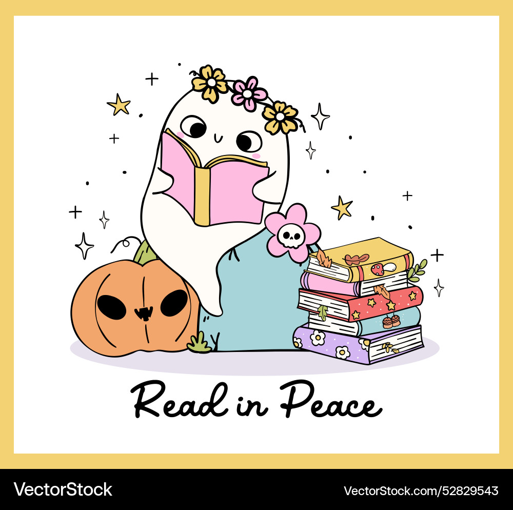 Groovy bookish ghost reading book trendy retro Vector Image