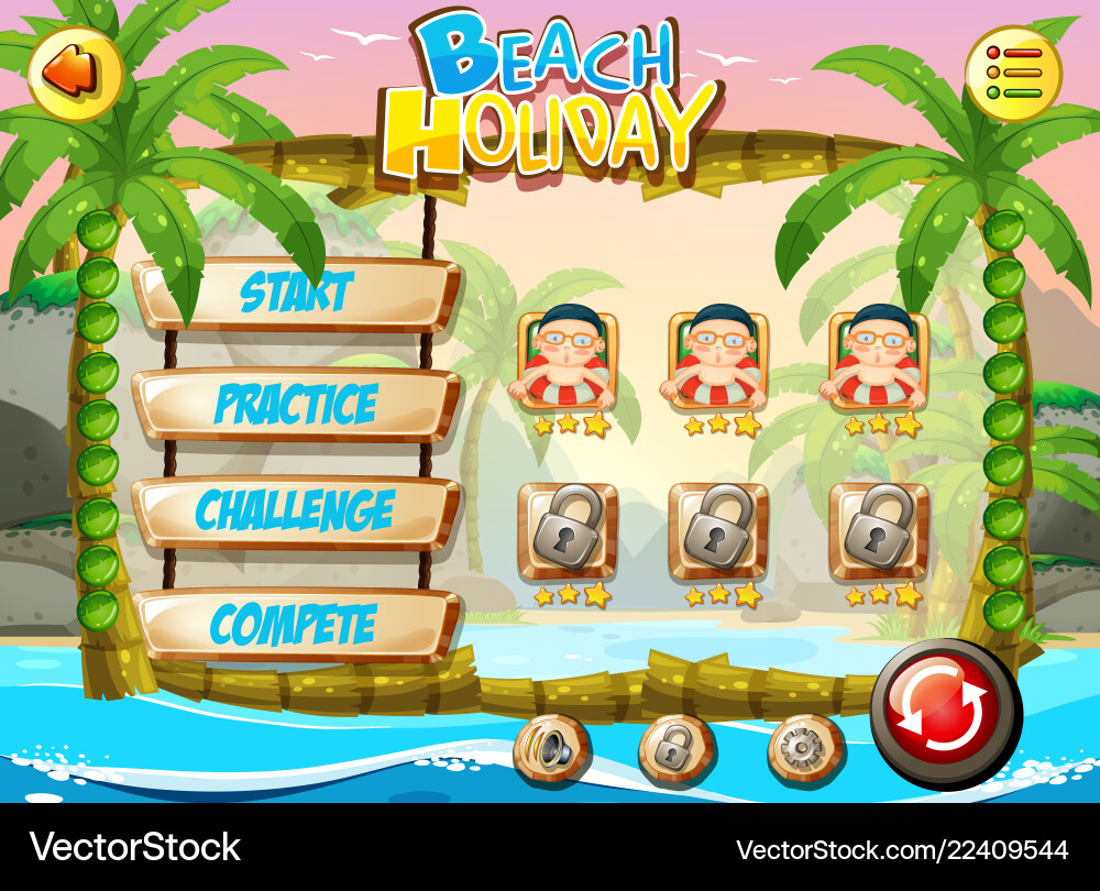 Beach holiday game template Royalty Free Vector Image