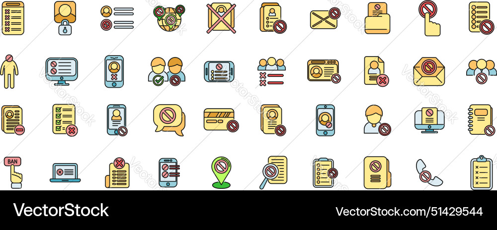 Blacklist icons set color line Royalty Free Vector Image