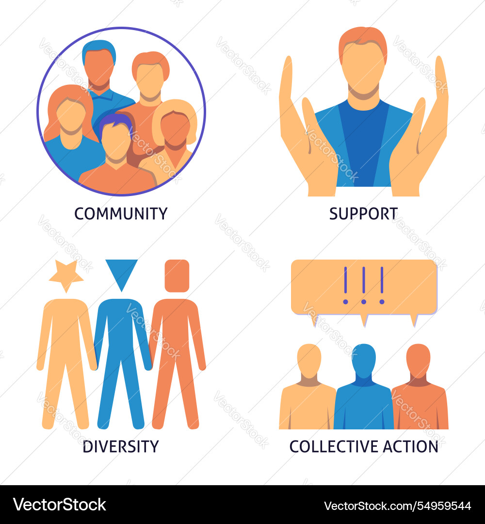 Community and cooperation flat icon set Royalty Free Vector
