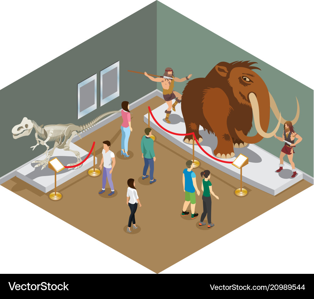 Isometric museum exhibition concept Royalty Free Vector