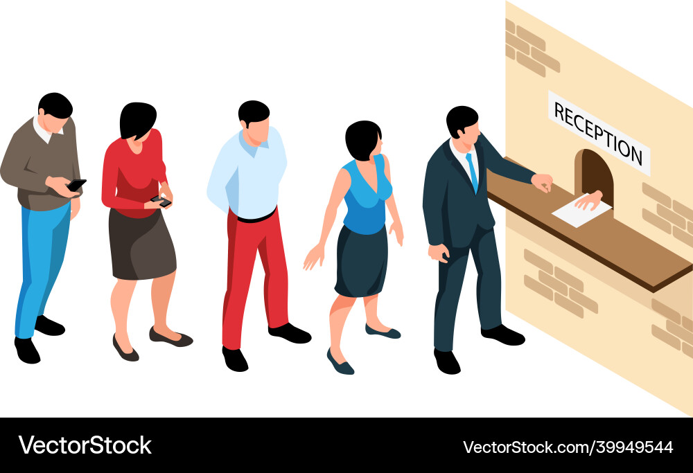 Reception waiting line composition Royalty Free Vector Image
