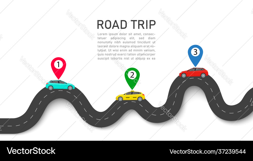 Road trip map with car and pin location roadmap Vector Image