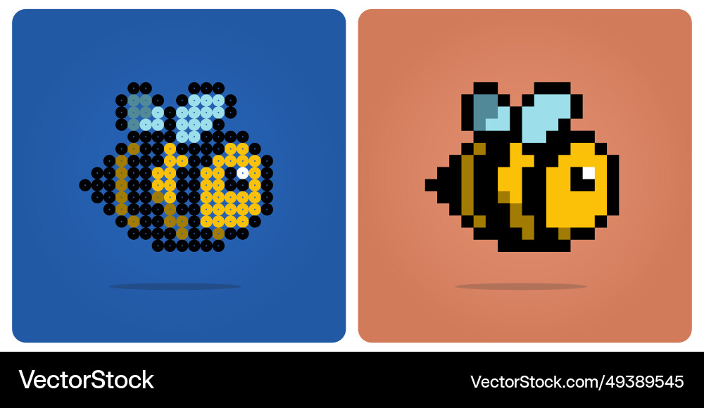 Bee in 8 bit pixel art for beads and game assets Vector Image