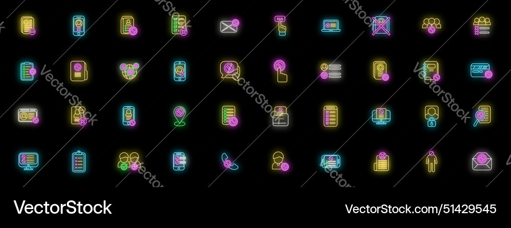 Blacklist icons set neon Royalty Free Vector Image