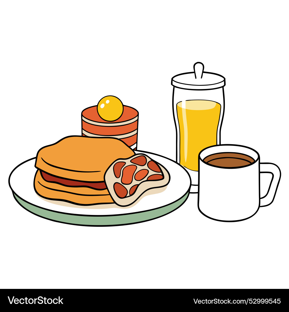 Breakfast with bacon eggs pancakes and toast Vector Image