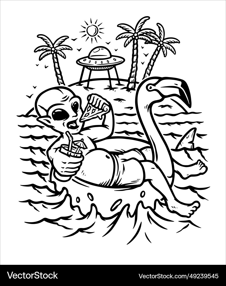 Cool alien chilling at beach Royalty Free Vector Image