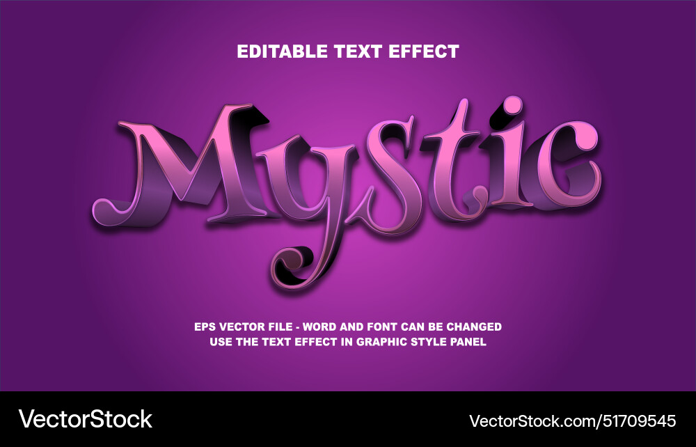 Editable text effect mystic 3d template Royalty Free Vector