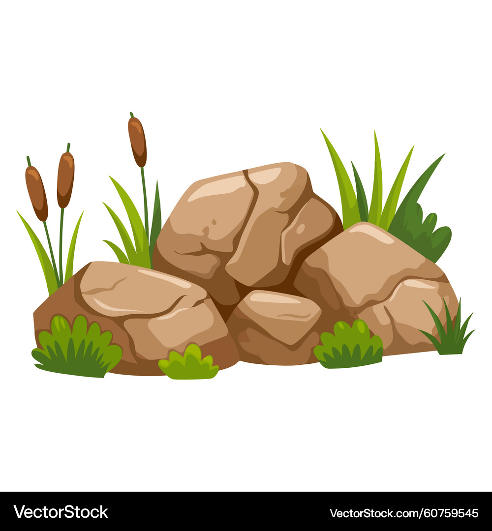 Isolated Brown Rock with Grass – Royalty-Free Vector | VectorStock