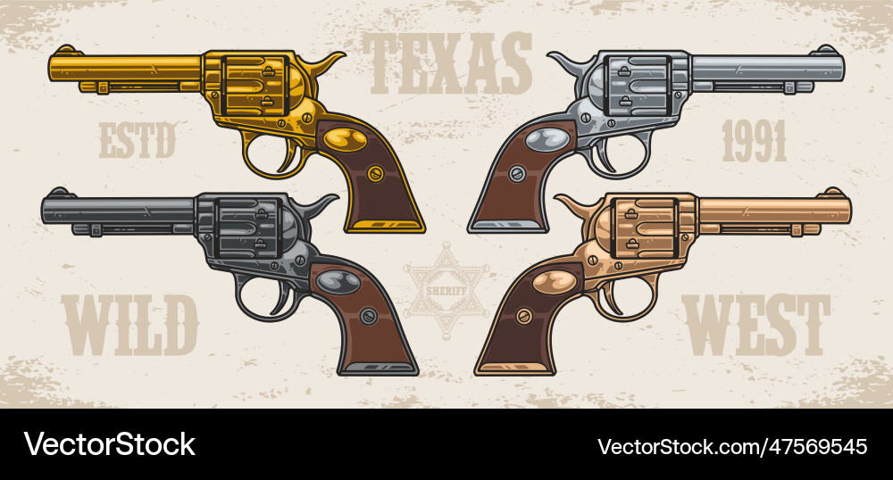 Pistols revolvers set elements colorful Royalty Free Vector