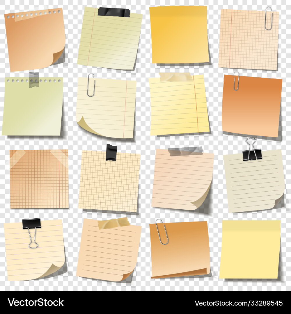 Realistic blank sticky notes with clip binder Vector Image