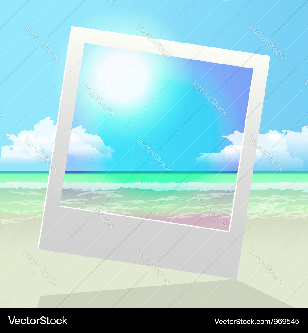 Seashore polaroid frame pic Royalty Free Vector Image