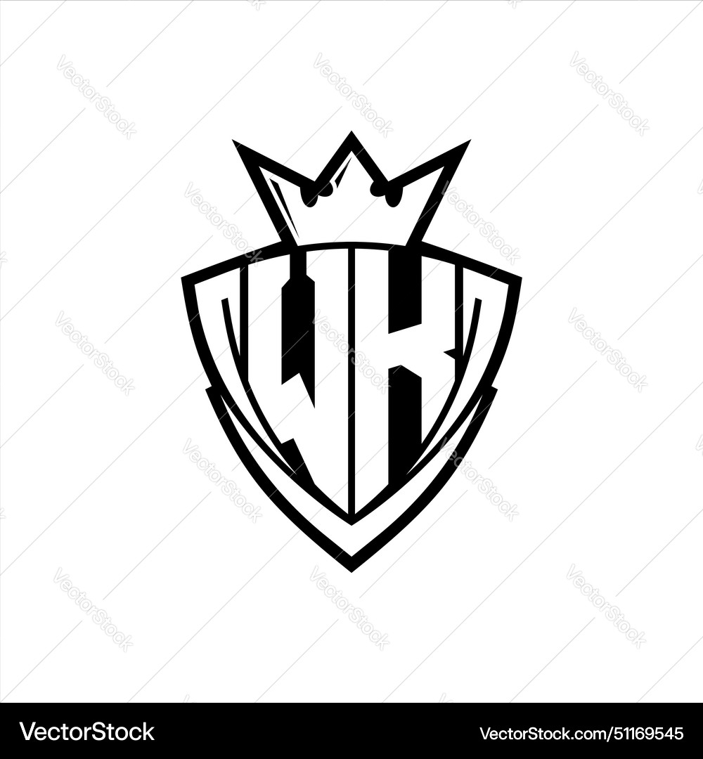Wk letter logo with sharp triangle shield shape Vector Image