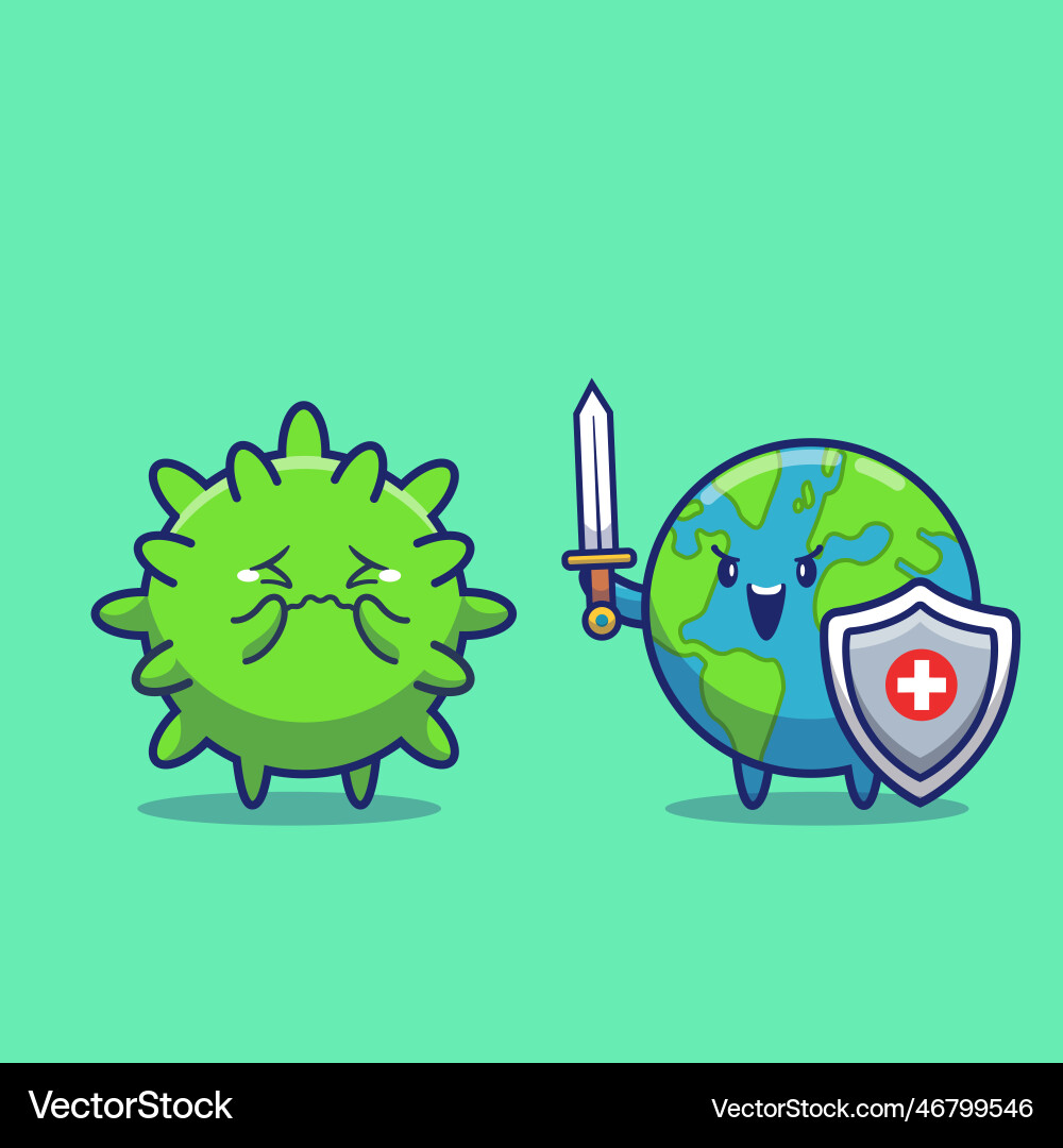 Cute world fighting corona virus cartoon Vector Image