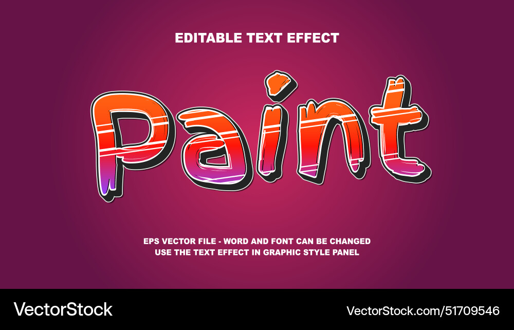 Editable text effect paint 3d template Royalty Free Vector
