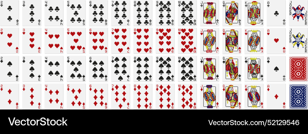 Pixel art playing cards standard 52 playing cards Vector Image
