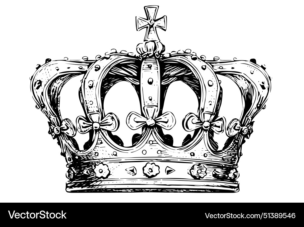 Vintage crown hand drawn ink sketch engraved Vector Image