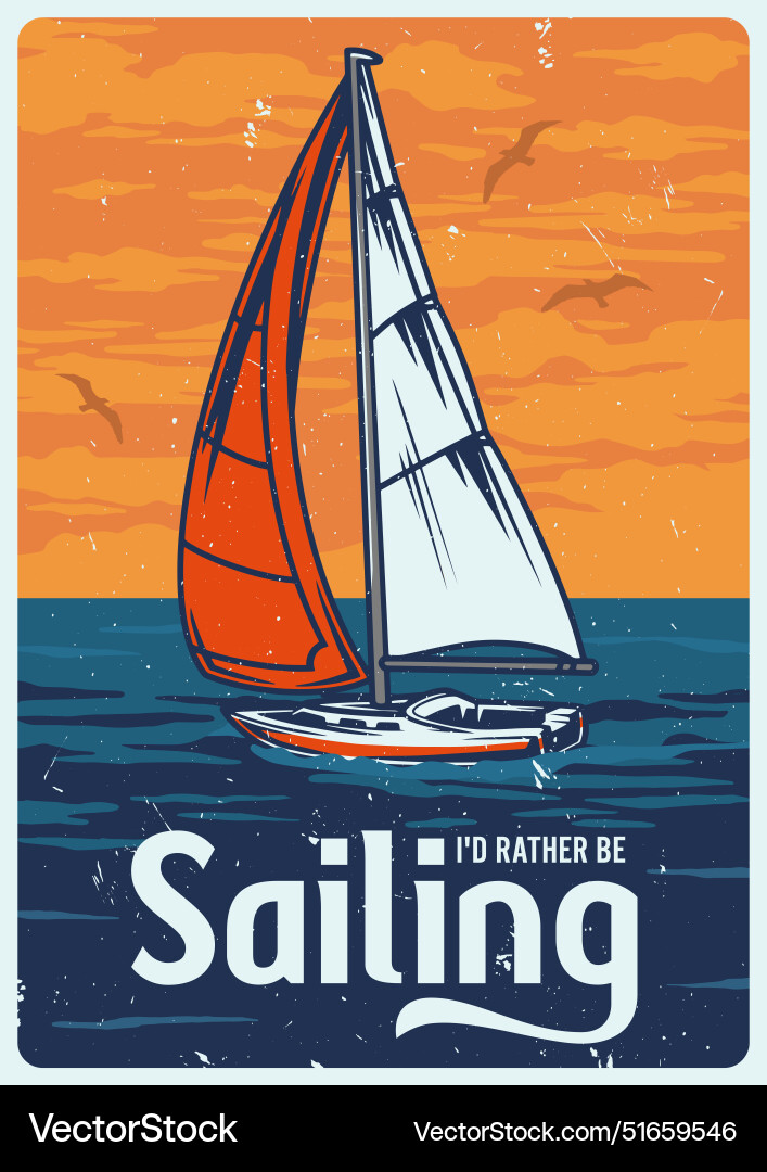 Vintage Sailing Yacht Poster Royalty Free Vector Image