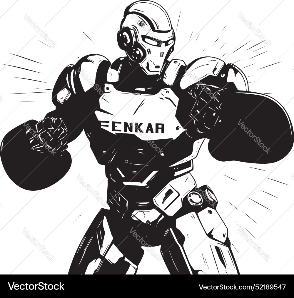 Circuit champion robot boxer black logo design Vector Image