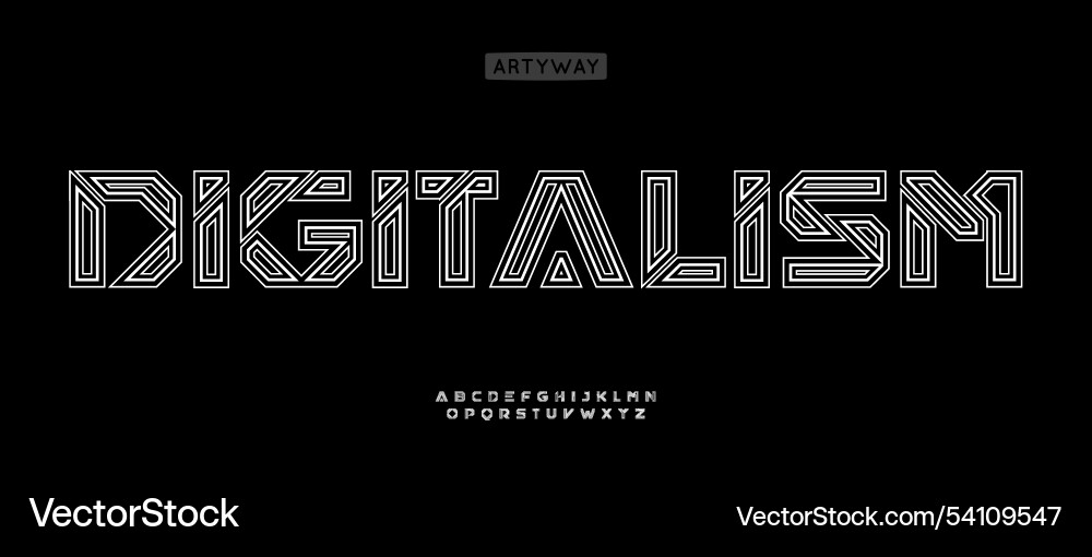 Futuristic runic alphabet outlined geometric Vector Image