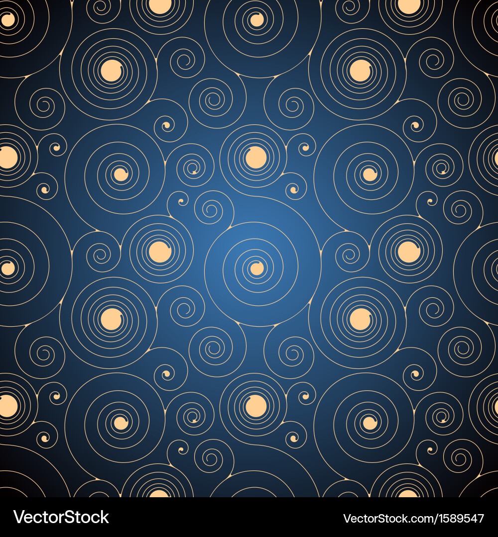 Gold on blue spiral seamless template Royalty Free Vector