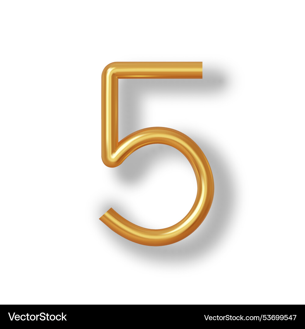 Numeral 5 - golden plastic balloon number five Vector Image