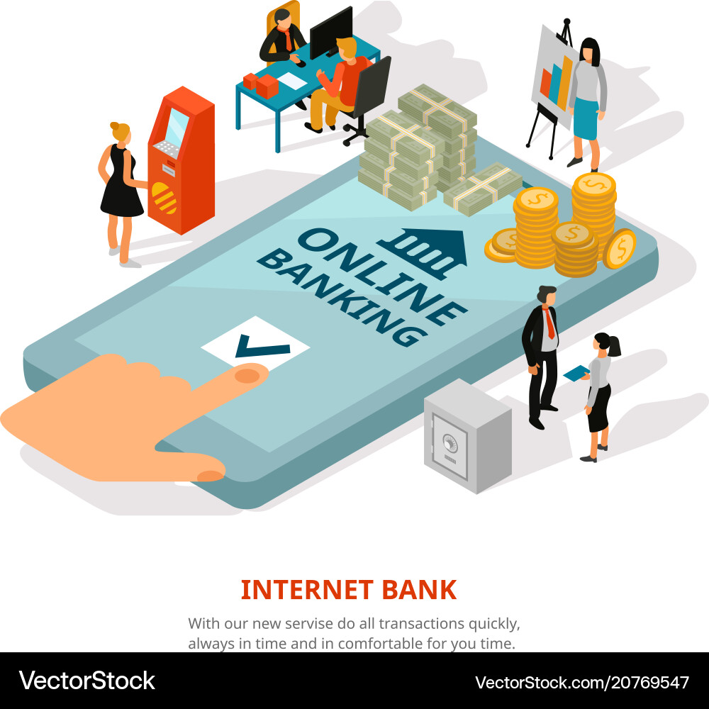Online banking isometric banner Royalty Free Vector Image