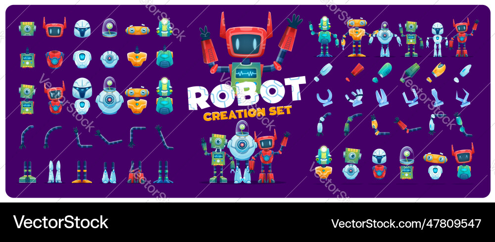 Robot Creation Kit Cyborg Character Constructor Vector Image