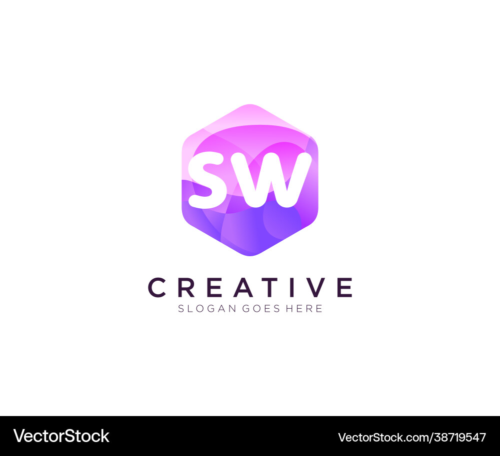 Sw initial logo with colorful hexagon modern Vector Image