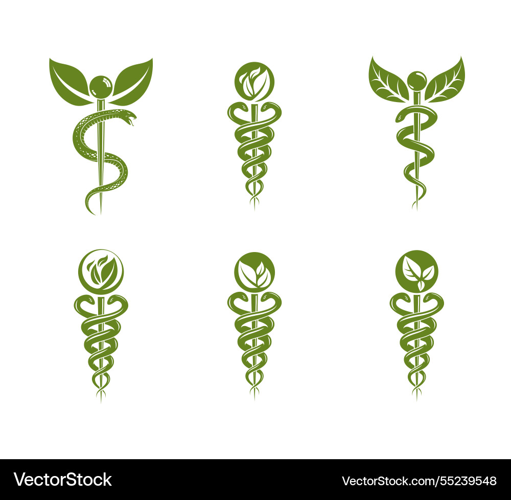 Aesculapius abstract collection caduceus symbols Vector Image