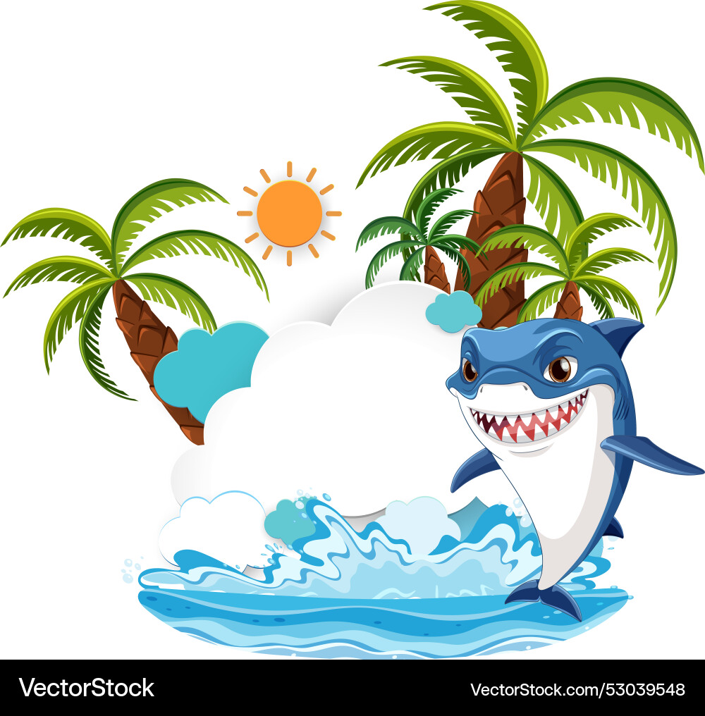 Smiling shark splashing in tropical beach scene Vector Image