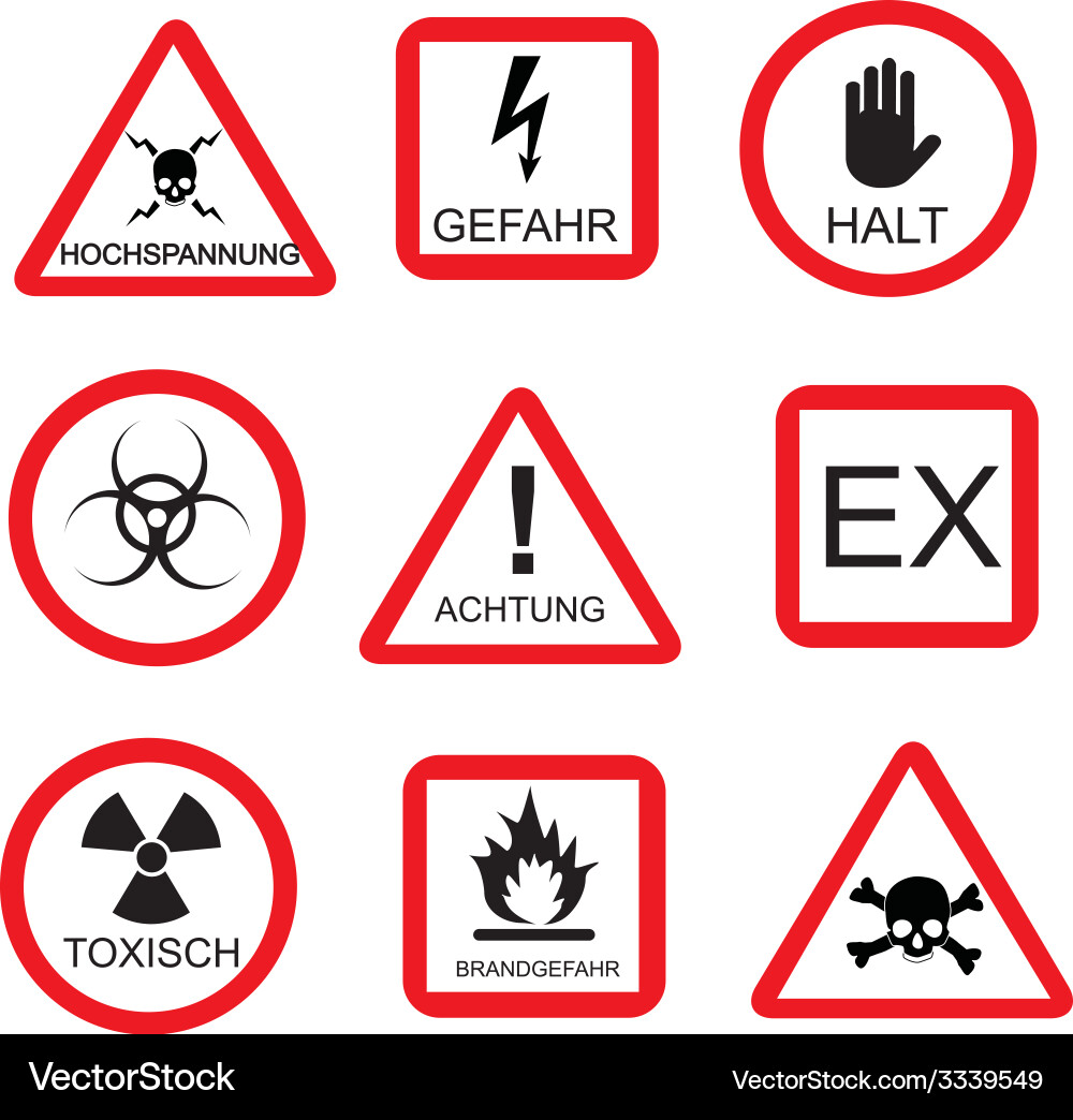 German Danger Warning Signs Royalty Free Vector Image
