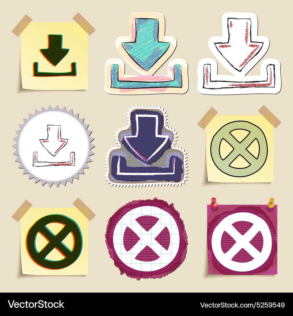 Hand drawn web emblems set isolated Royalty Free Vector