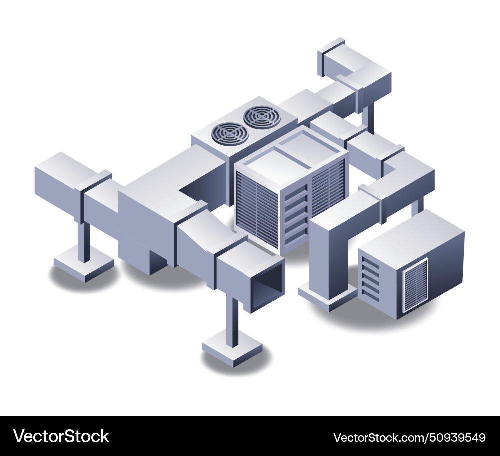 Industrial hvac duct system flat isometric 3d Vector Image