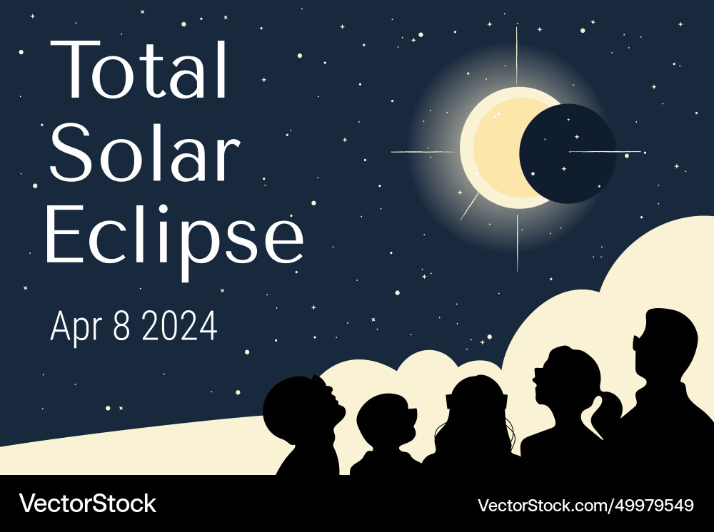 People in glasses watching solar eclipse banner Vector Image