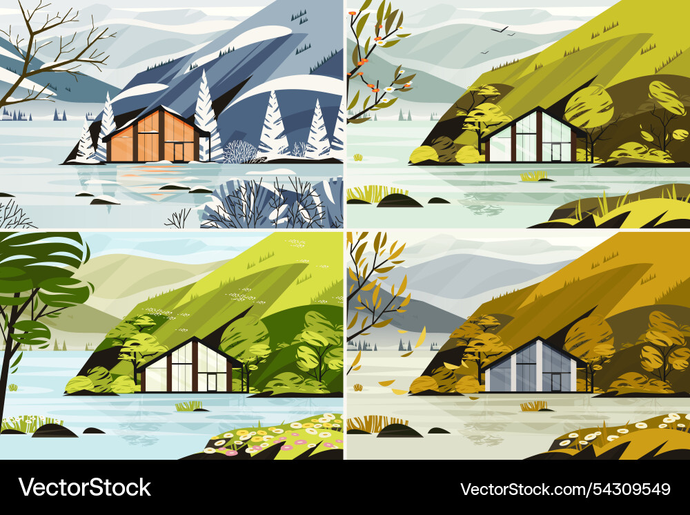Seasons landscape spring summer autumn winter Vector Image